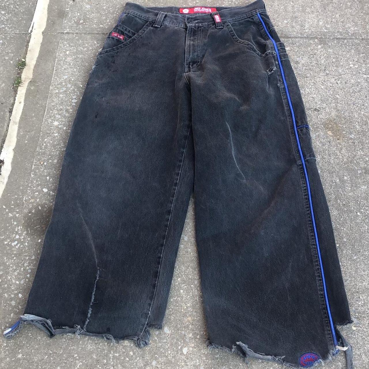 Black and blue JNCO wide leg jeans with a baggy fit... - Depop
