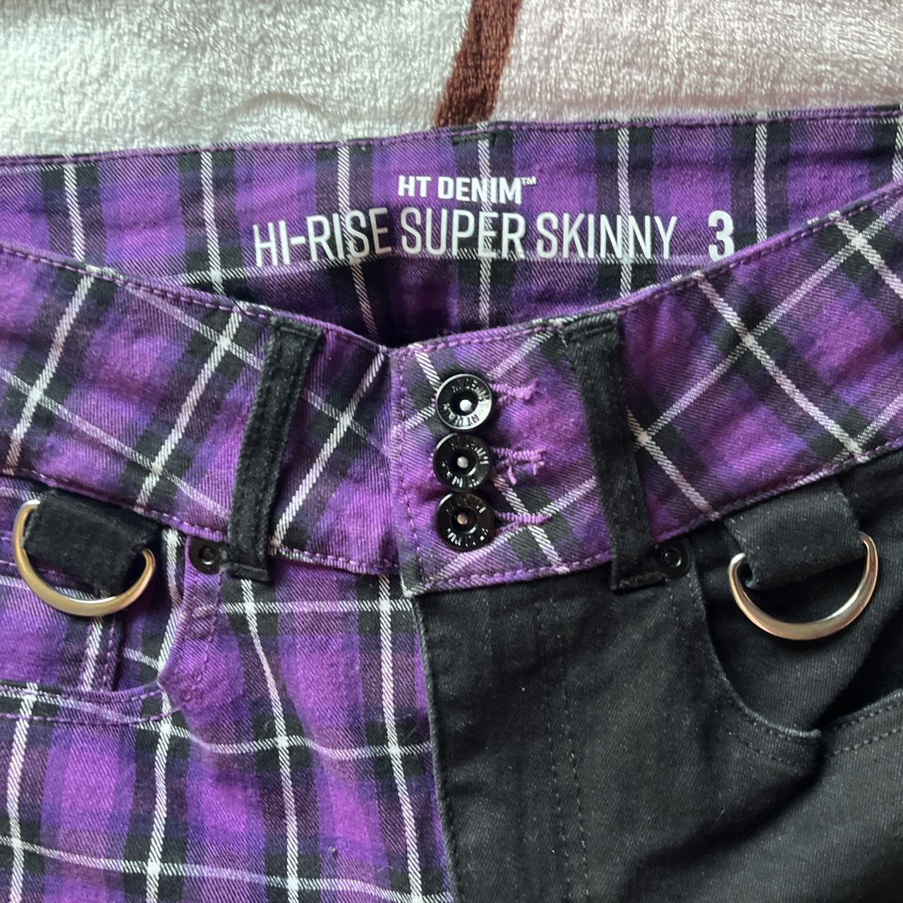 hot topic emo purple plaid skinny jeans - Depop