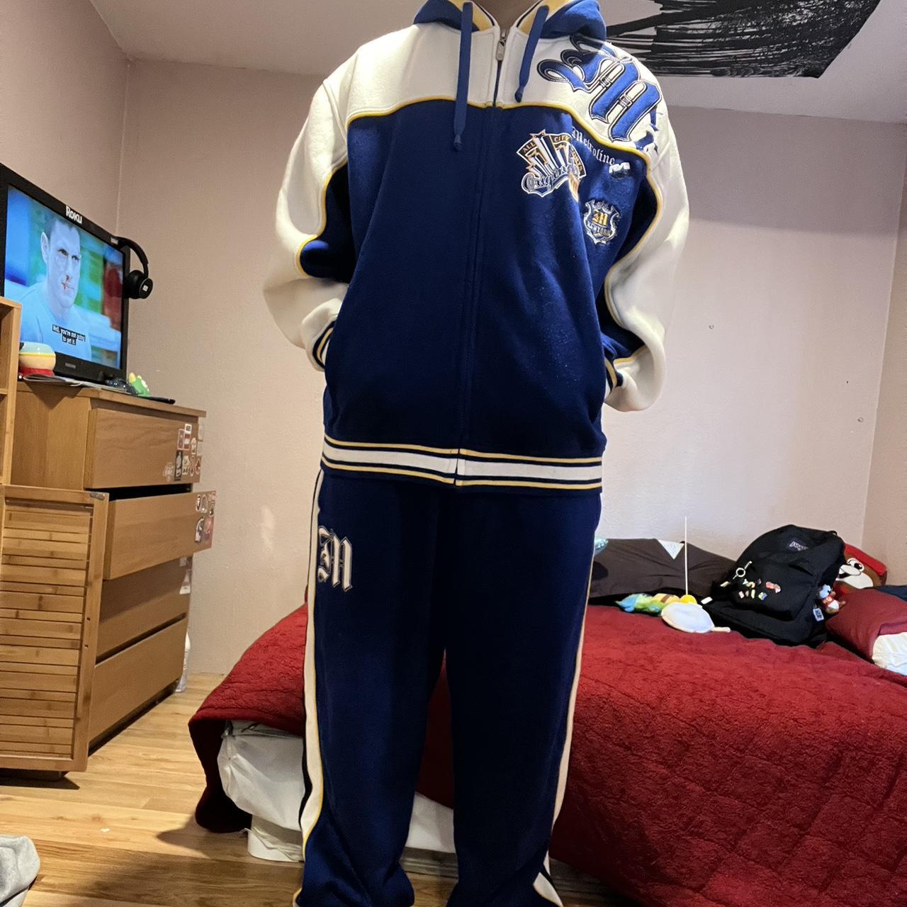 vintage metroline blue and gold sweatsuit in 2 XL... - Depop