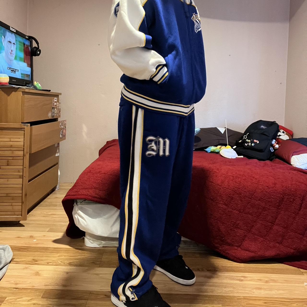 vintage metroline blue and gold sweatsuit in 2 XL... - Depop