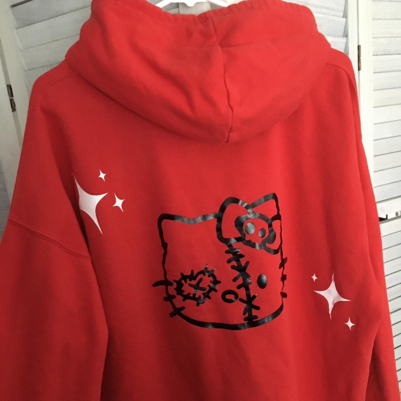 Customized Oversized Hello Kitty Red Hoodie w/ faded... - Depop