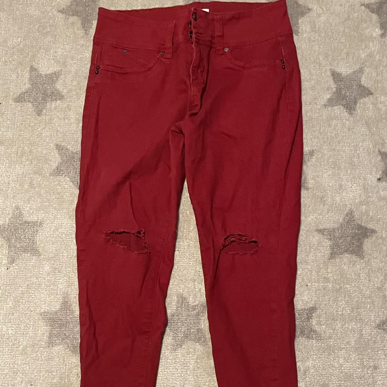 Red ripped knee jeans ☆ #emo #scene #punk #alt #grunge - Depop