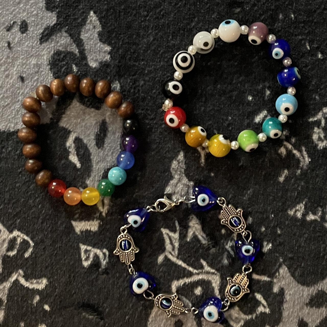 Set of 3 protection crystal evil eye bracelets... - Depop
