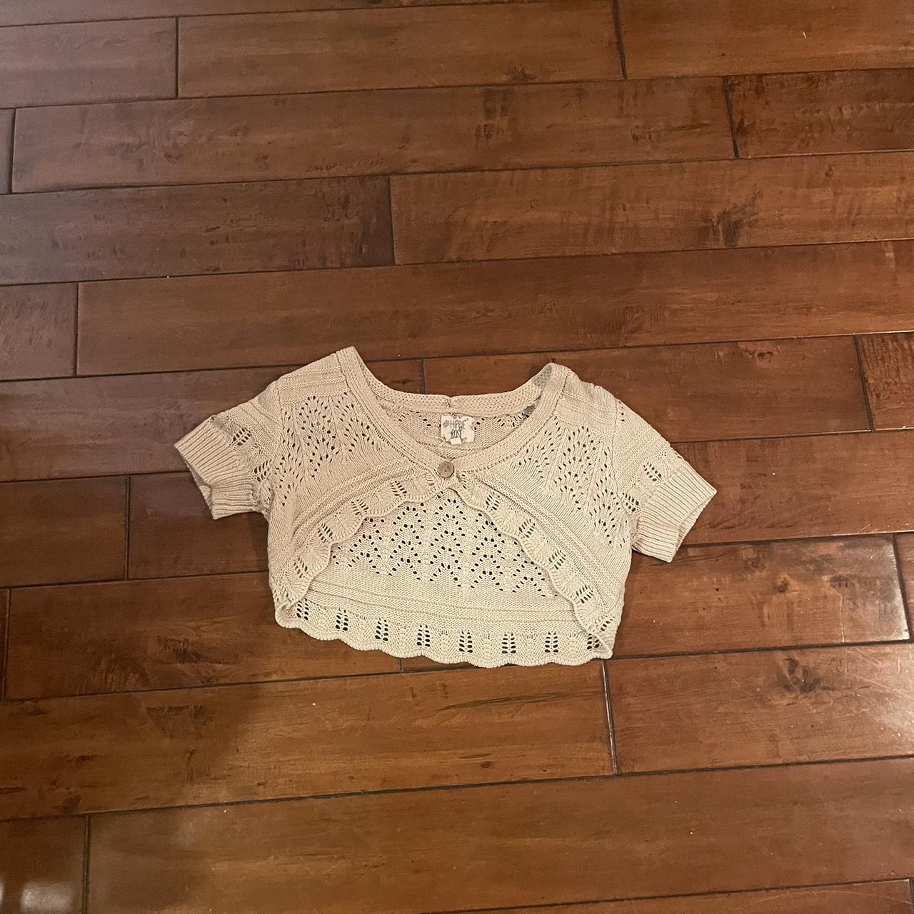 “hippie rose” knitted short-sleeve cardigan!! in... - Depop