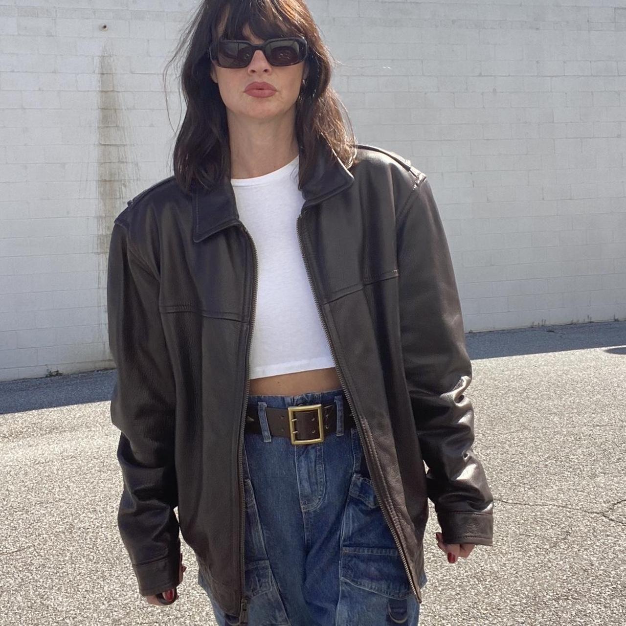 Bomber jacket by Andrew Marc Dark brown Shown on a... - Depop