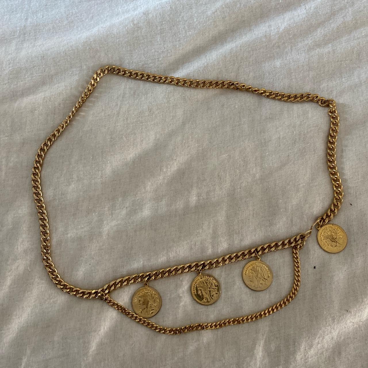 Vintage Gold coin chain belt 36” long It’s thicker... - Depop