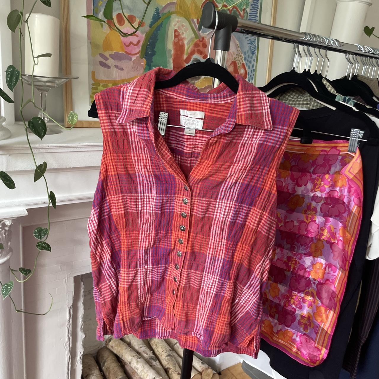 Christopher Banks Checkered Striped Red and Purple... - Depop