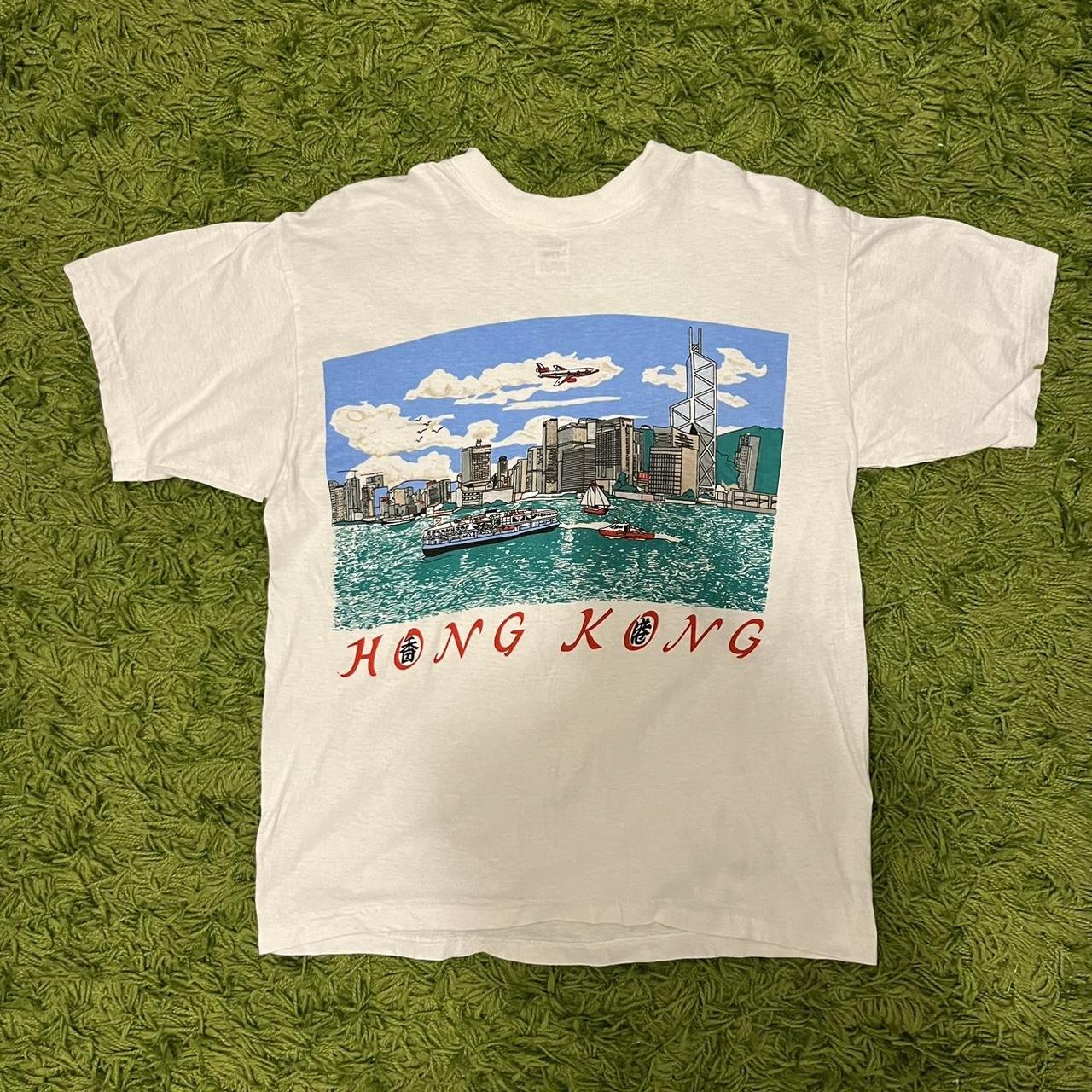 Vintage 90s Hong Kong Destination Tee Shirt, size L,... - Depop