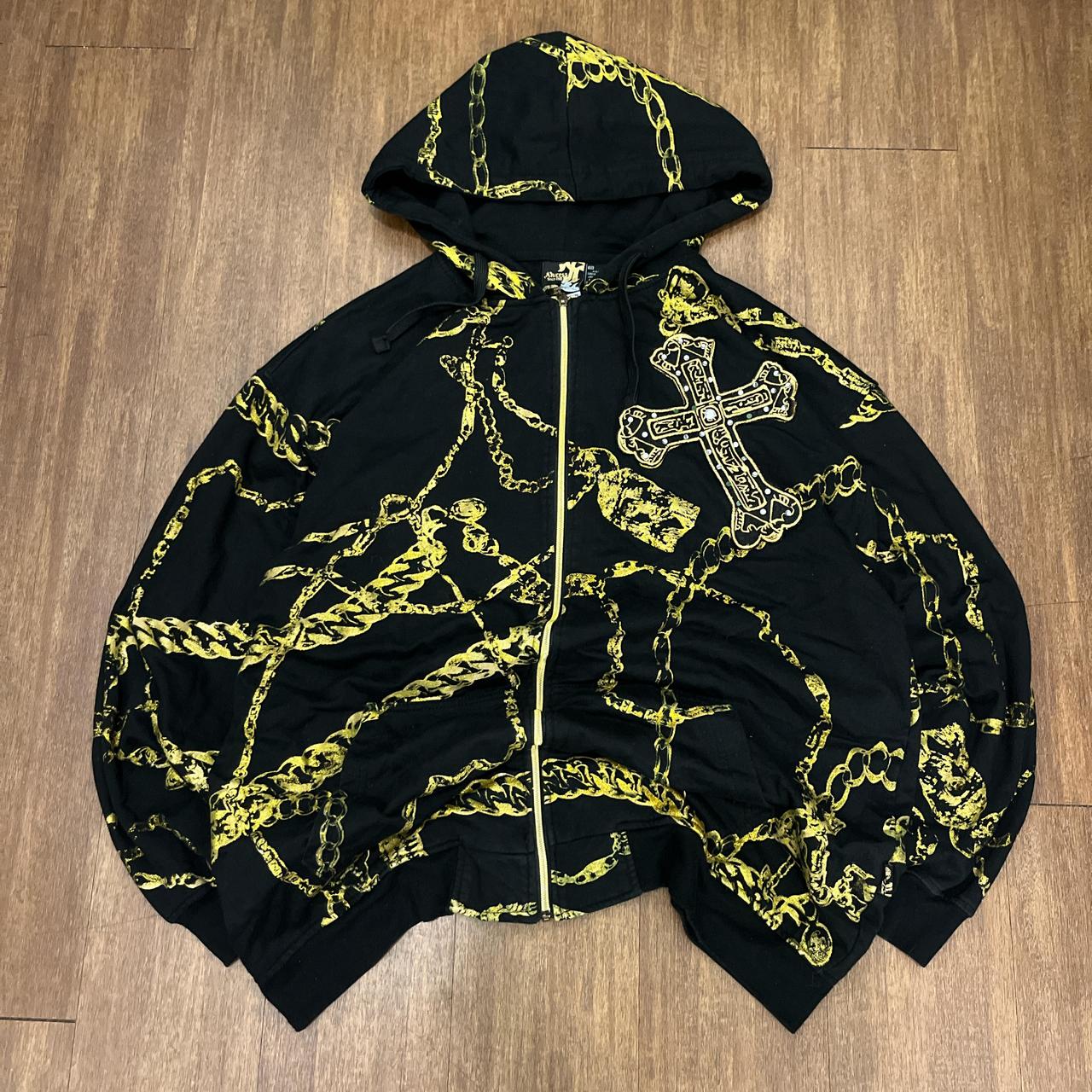 Vintage y2k Akcess Jeans Zip Up Cross AOP Skater... | Depop