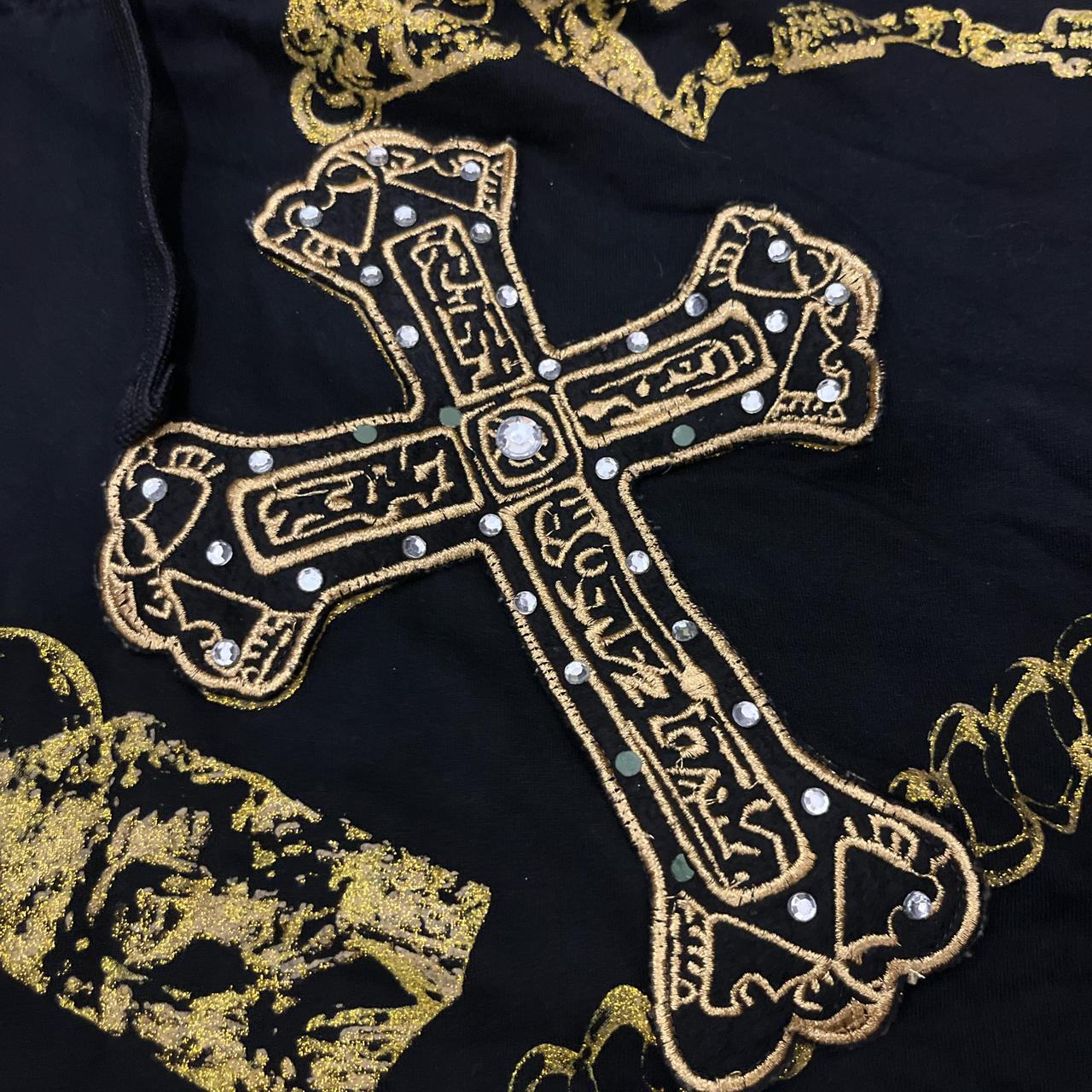 Vintage y2k Akcess Jeans Zip Up Cross AOP Skater... | Depop