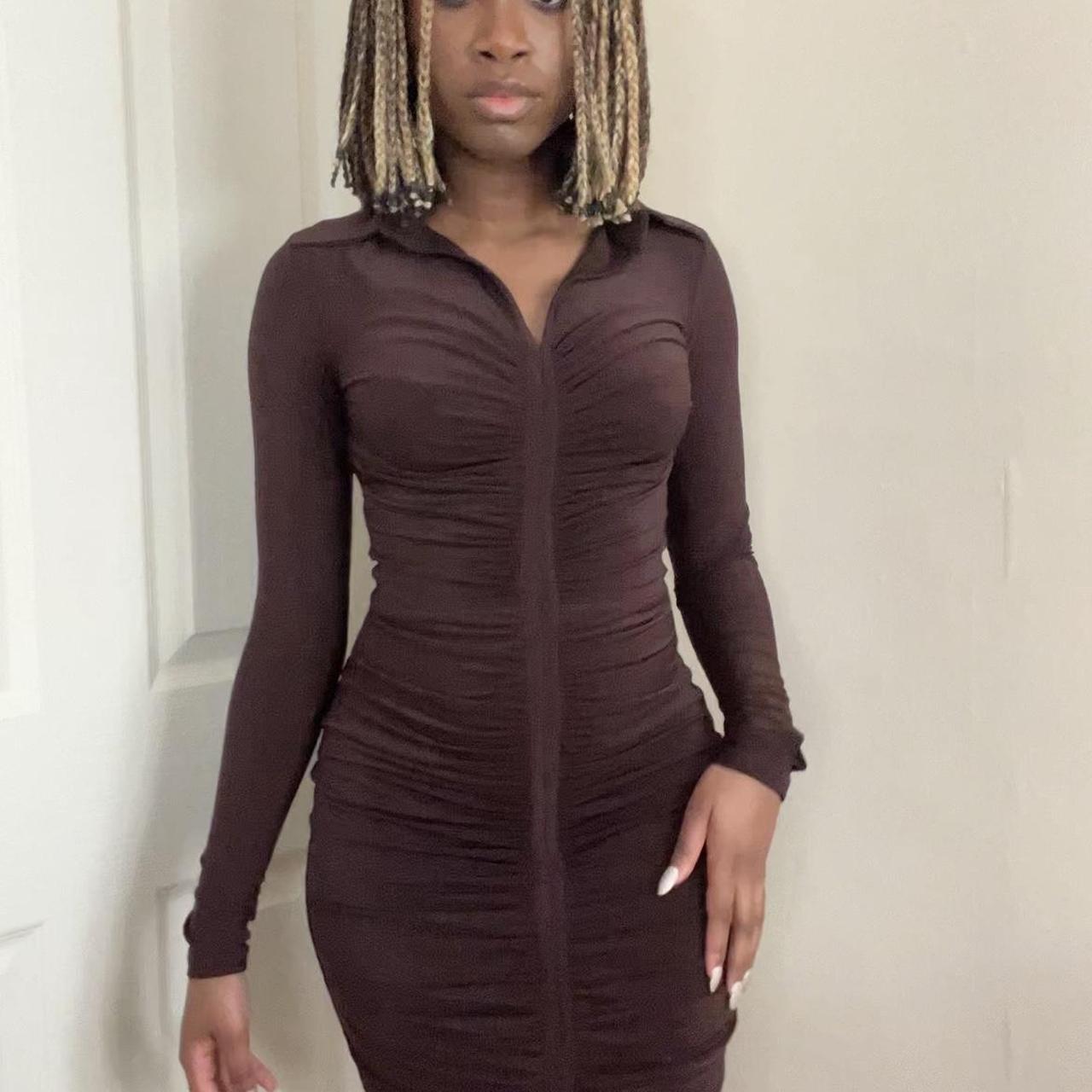 AYM studio brown ruched dress. Only worn once. Made... - Depop