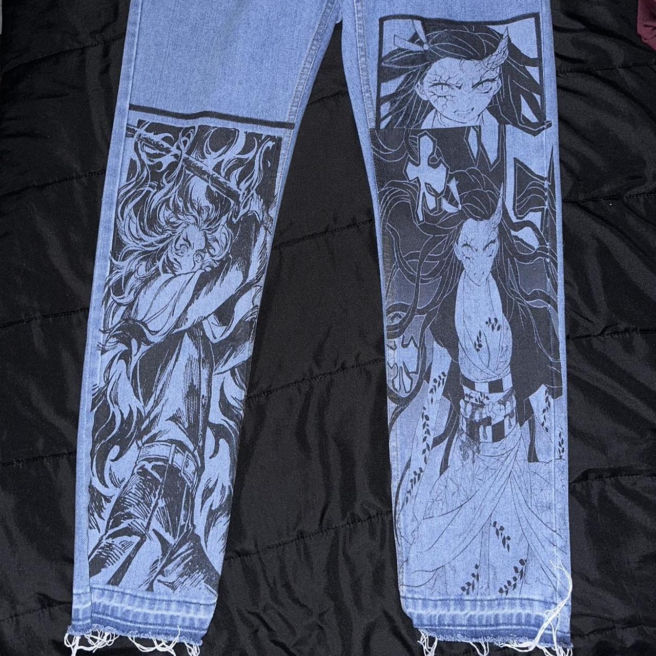 HANDCUKK 34x32 Demon Slayer Jeans Regular fit Open... - Depop