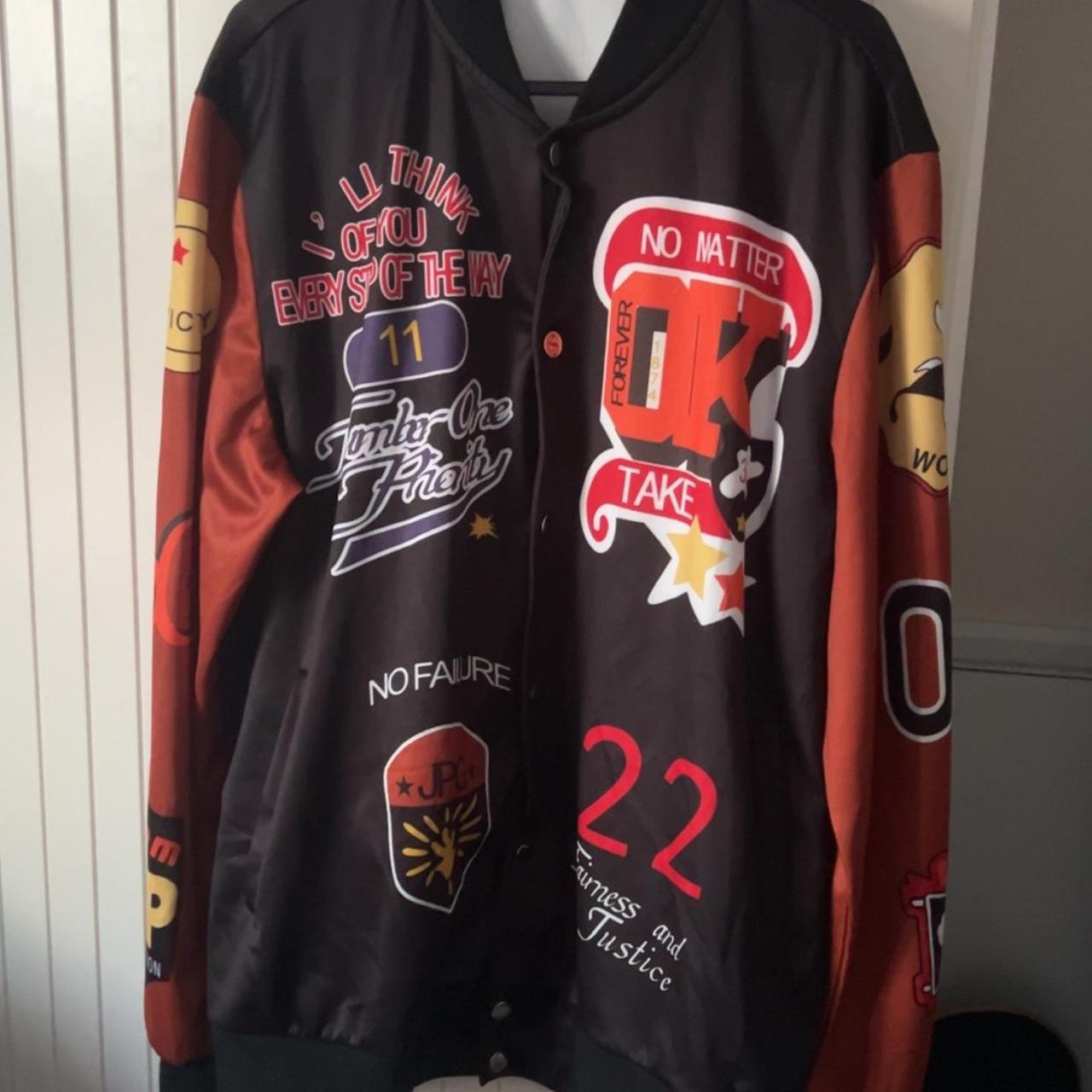 Shein varsity jacket, loud design on the front, very... - Depop