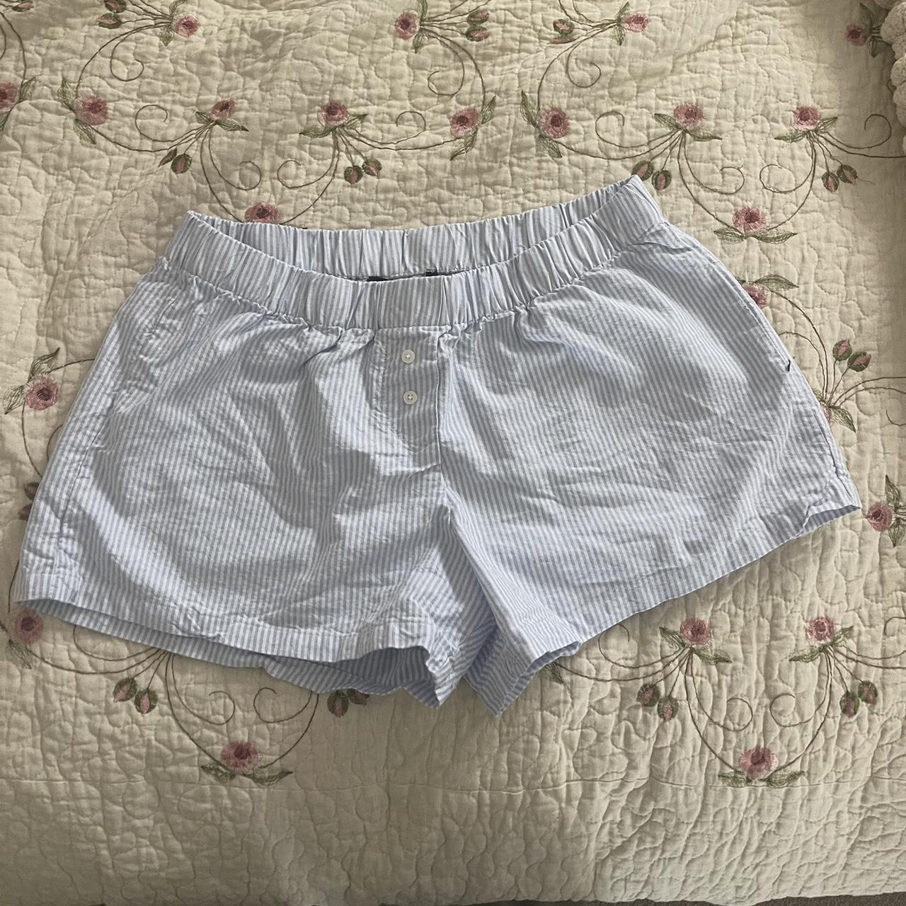 Blue n white striped Brandy Melville shorts... - Depop