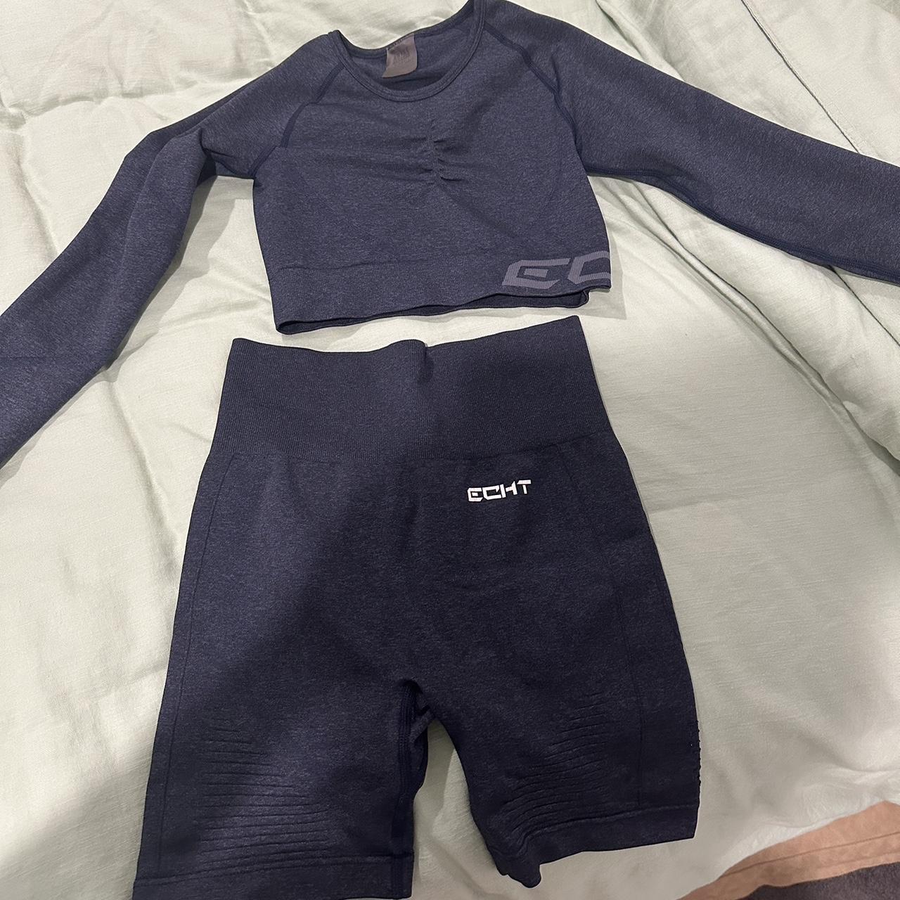 navy gym set. ECHT arise long sleeve and bike shorts... - Depop
