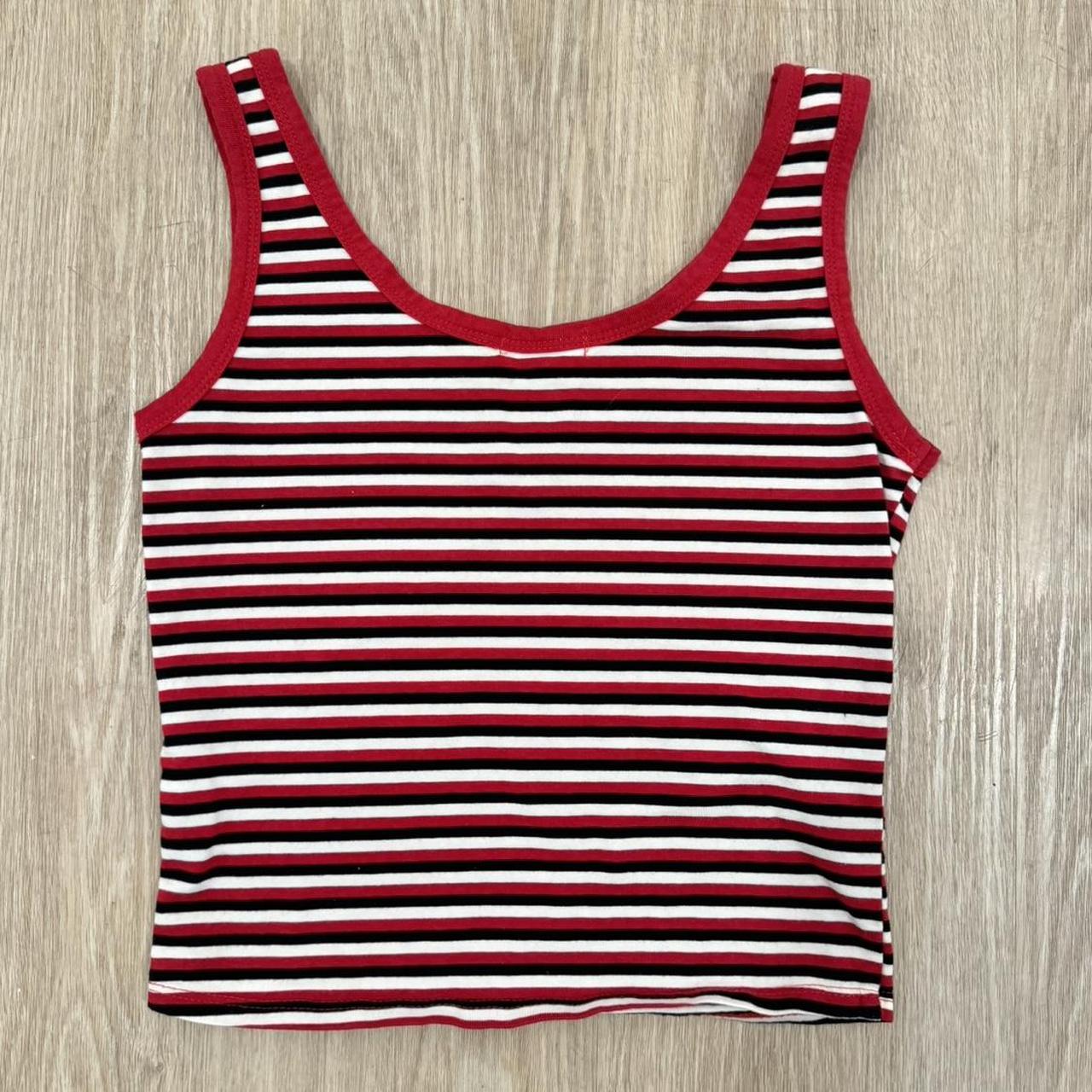 Red, Black and White Striped Cropped Tank Top. In... - Depop
