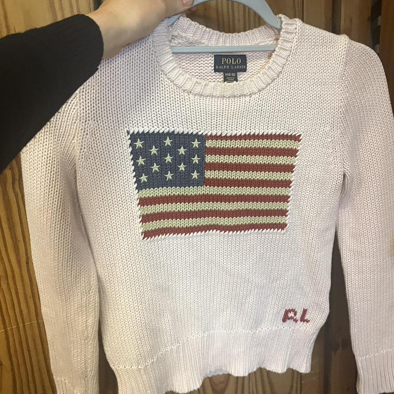 Ralph Lauren American flag sweater designer age 8-12... - Depop