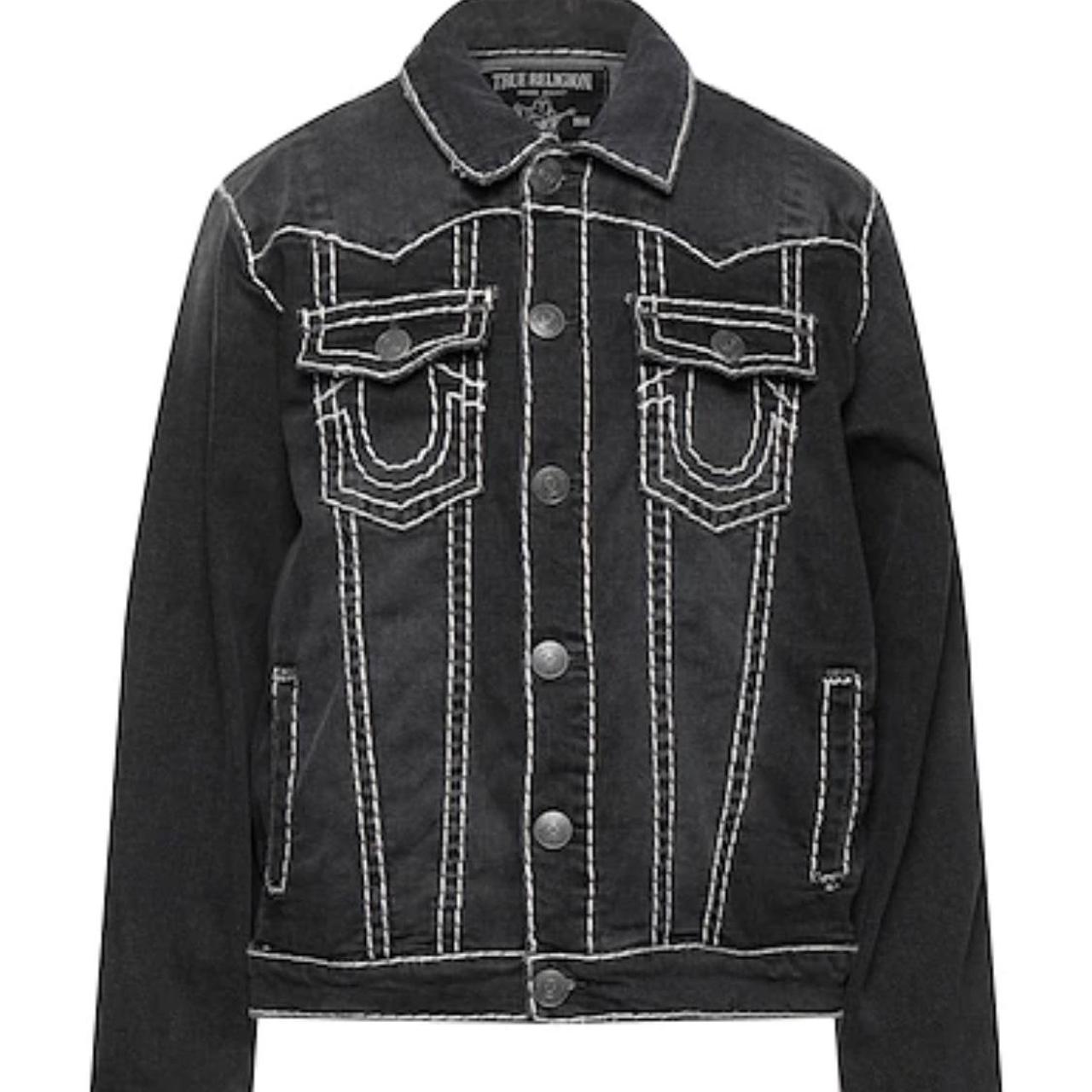 True Religion Men's Black and White Jacket | Depop