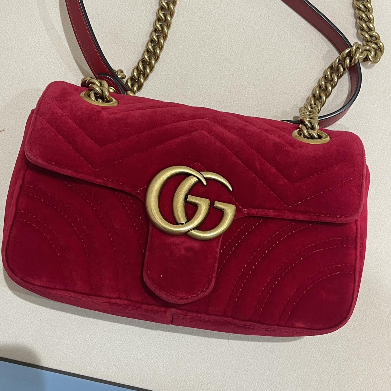 Gg Marmont Mini Velvet Shoulder Bag In Red Colour Depop