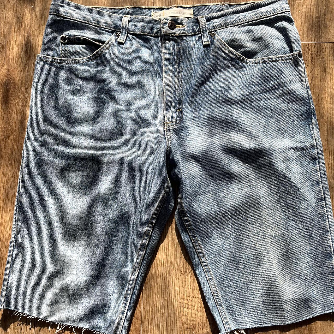 Light blue denim cut off Jeans men's shorts size... | Depop