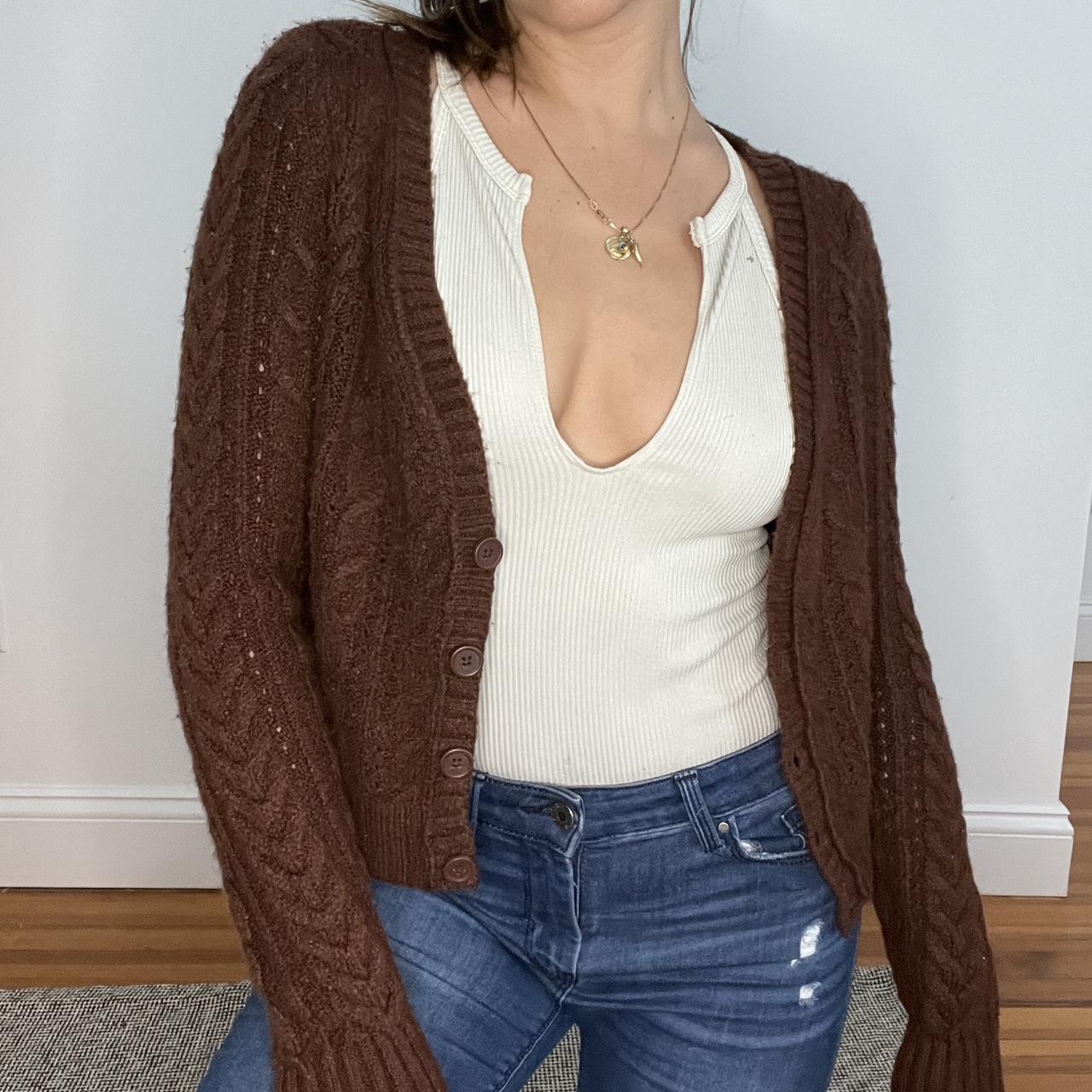 American Eagle Knit Cardigan Brown Great condition... - Depop