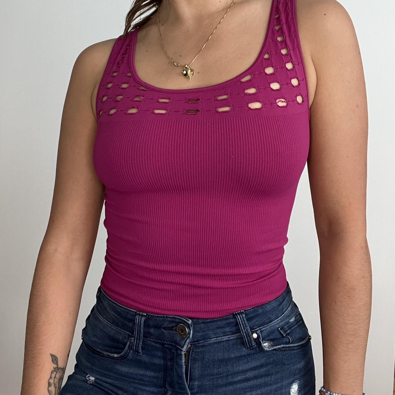 BEBE tank Super stretchy Hot pink/magenta Ribbed - Depop