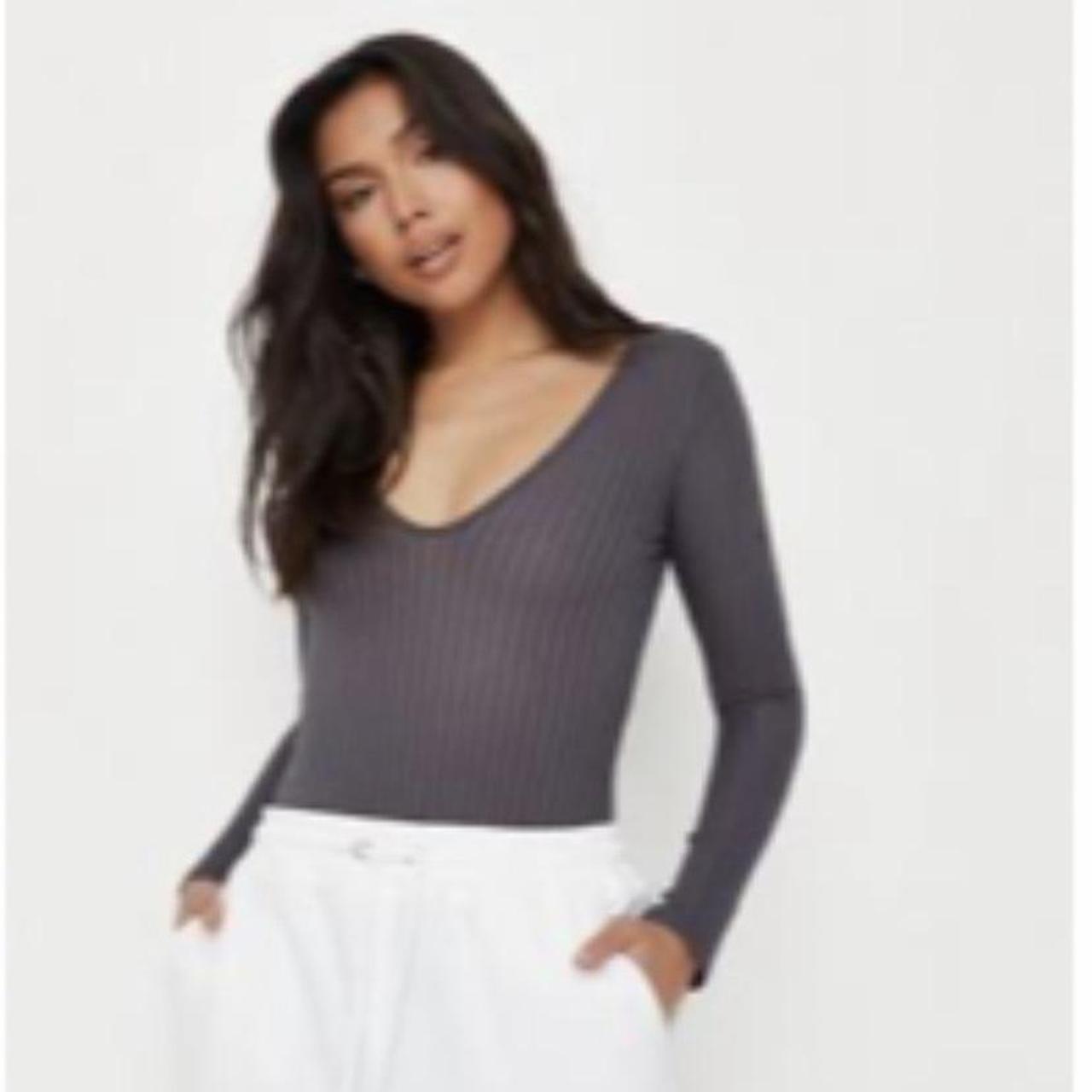 MISSGUIDED GREY RIBBED BODYSUIT -size 6 -v... - Depop