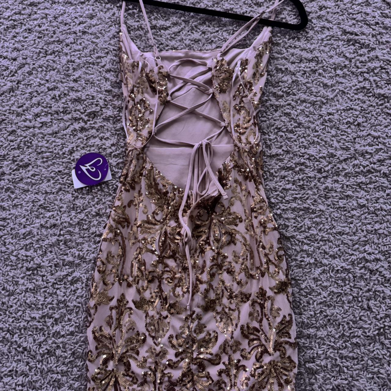 Windsor Gold sequin backless dress with lace up... | Depop