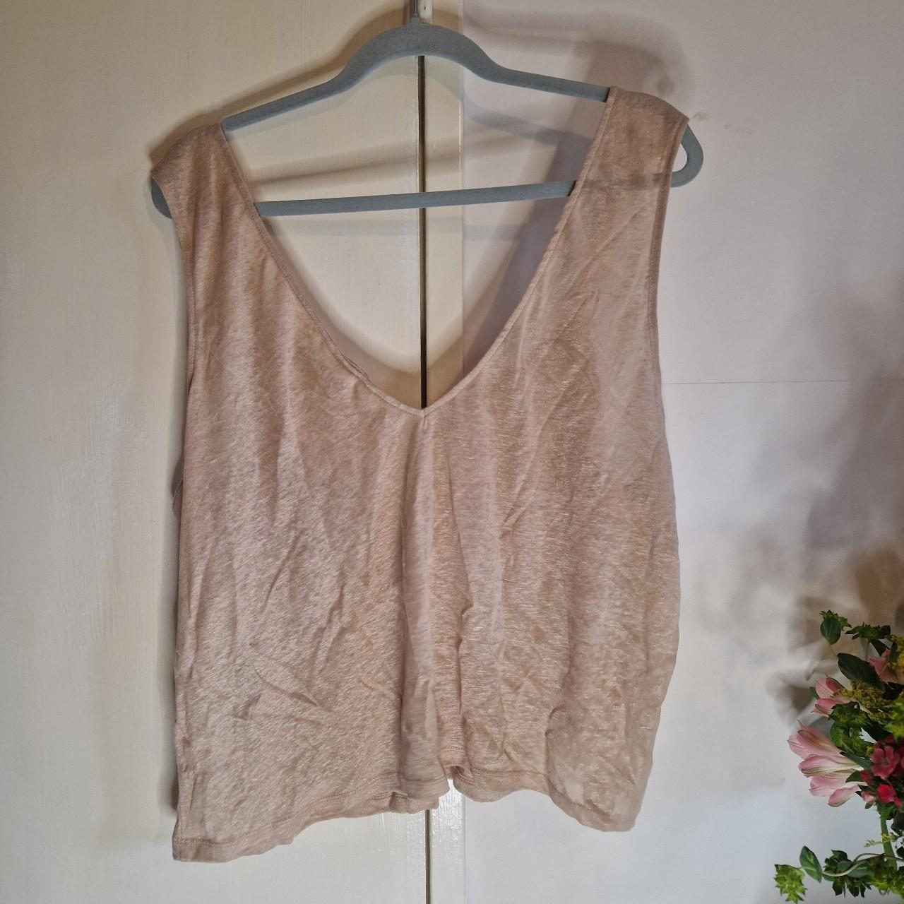 Beige/stone/light tan linen top. Very cute knot... - Depop
