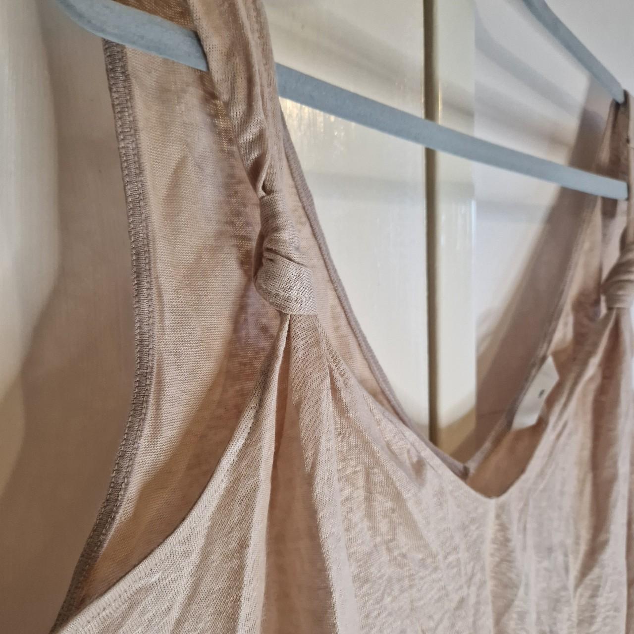 Beige/stone/light tan linen top. Very cute knot... - Depop