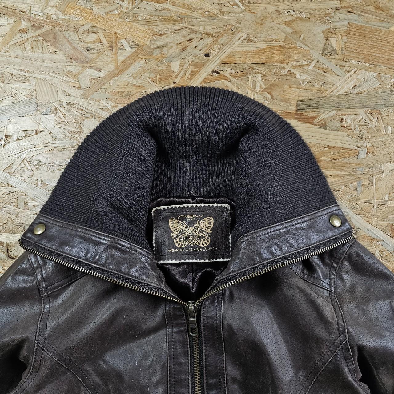 NEW LOOK LEATHER DESIGNER BIKER JACKET JEANS VINTAGE... - Depop