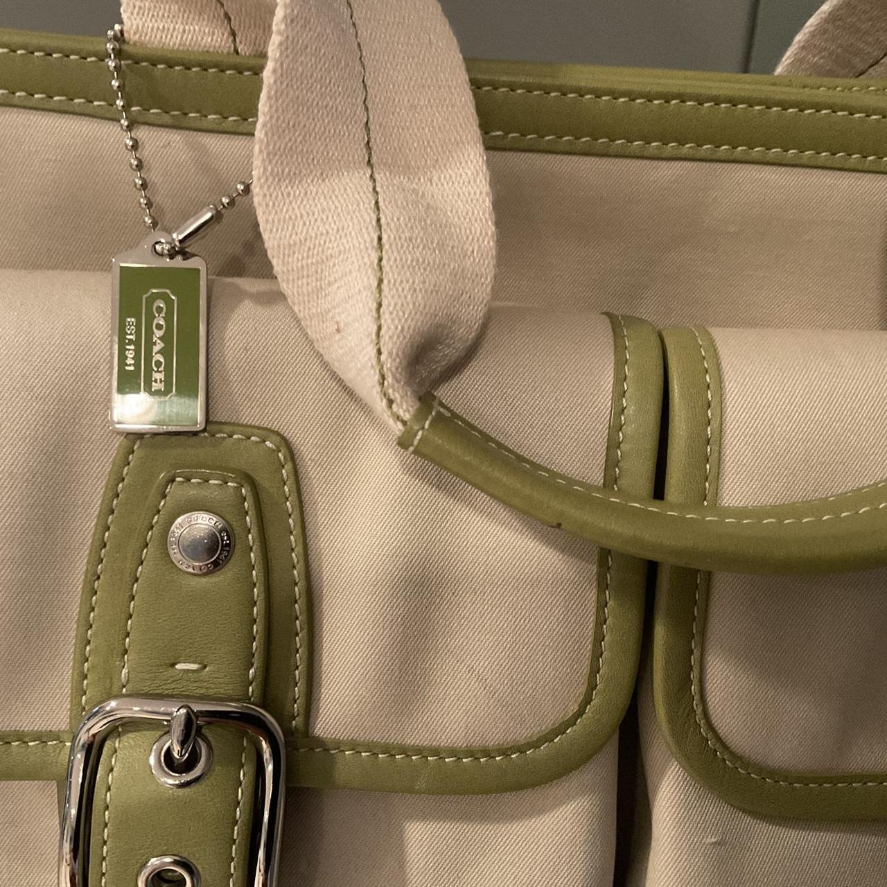 Coach Bone Fabric with Apple Green Leather Trim... | Depop