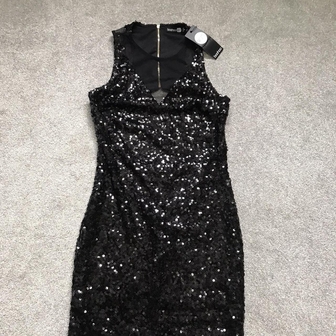 Boohooblack sequin mini dress with a open back... - Depop