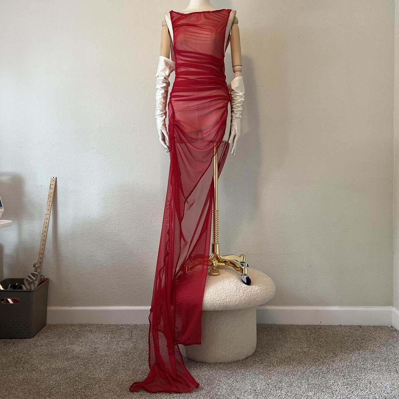 Handmade Sirenita Dark Red Sheer Mesh Maxi Dress... - Depop