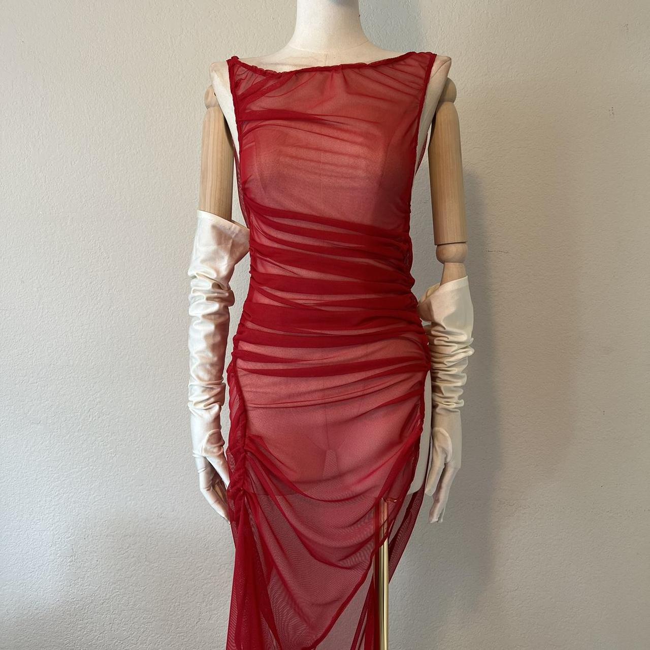 Handmade Sirenita Dark Red Sheer Mesh Maxi Dress... - Depop