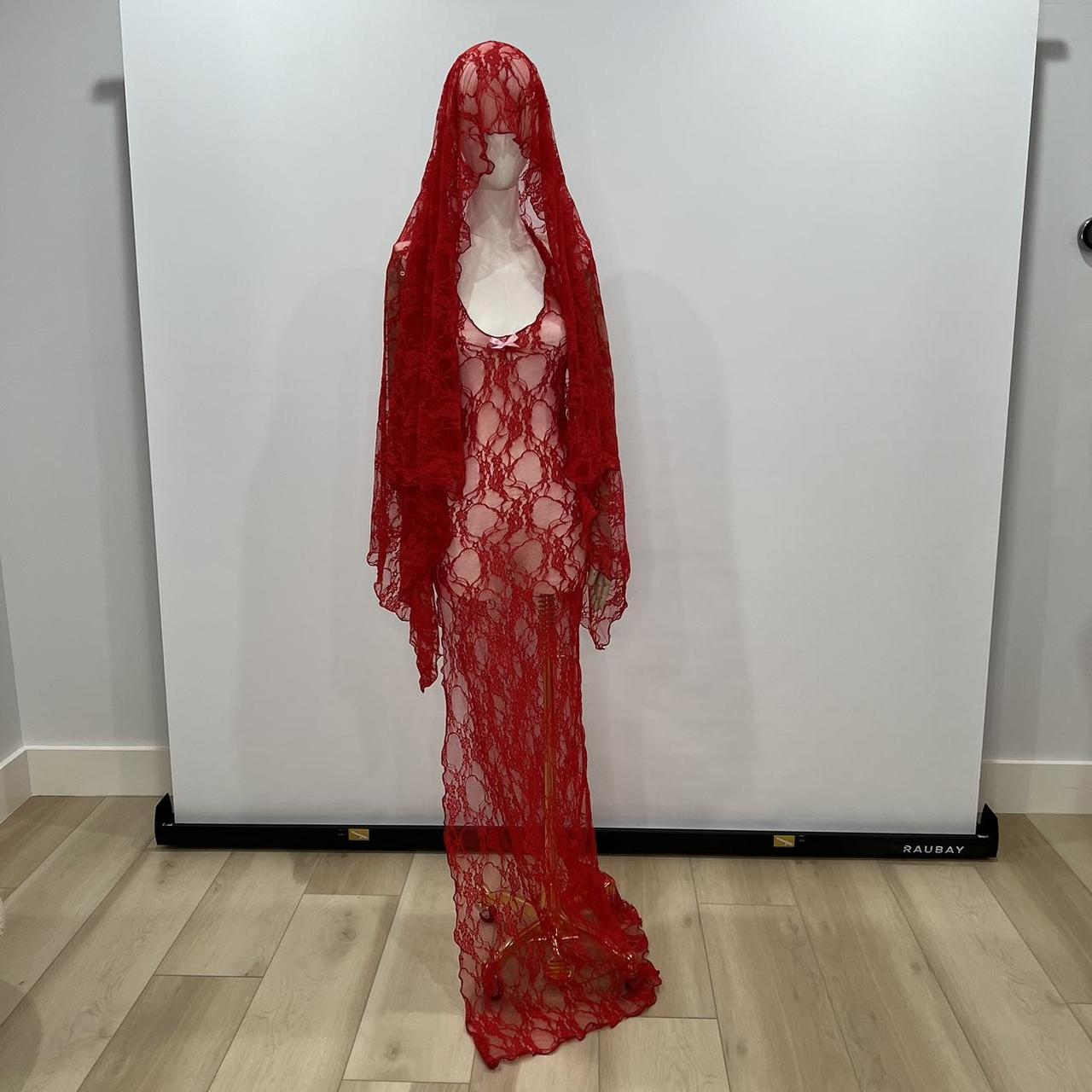 Handmade Catalina Cherry Red Lace Mesh Maxi Dress... - Depop