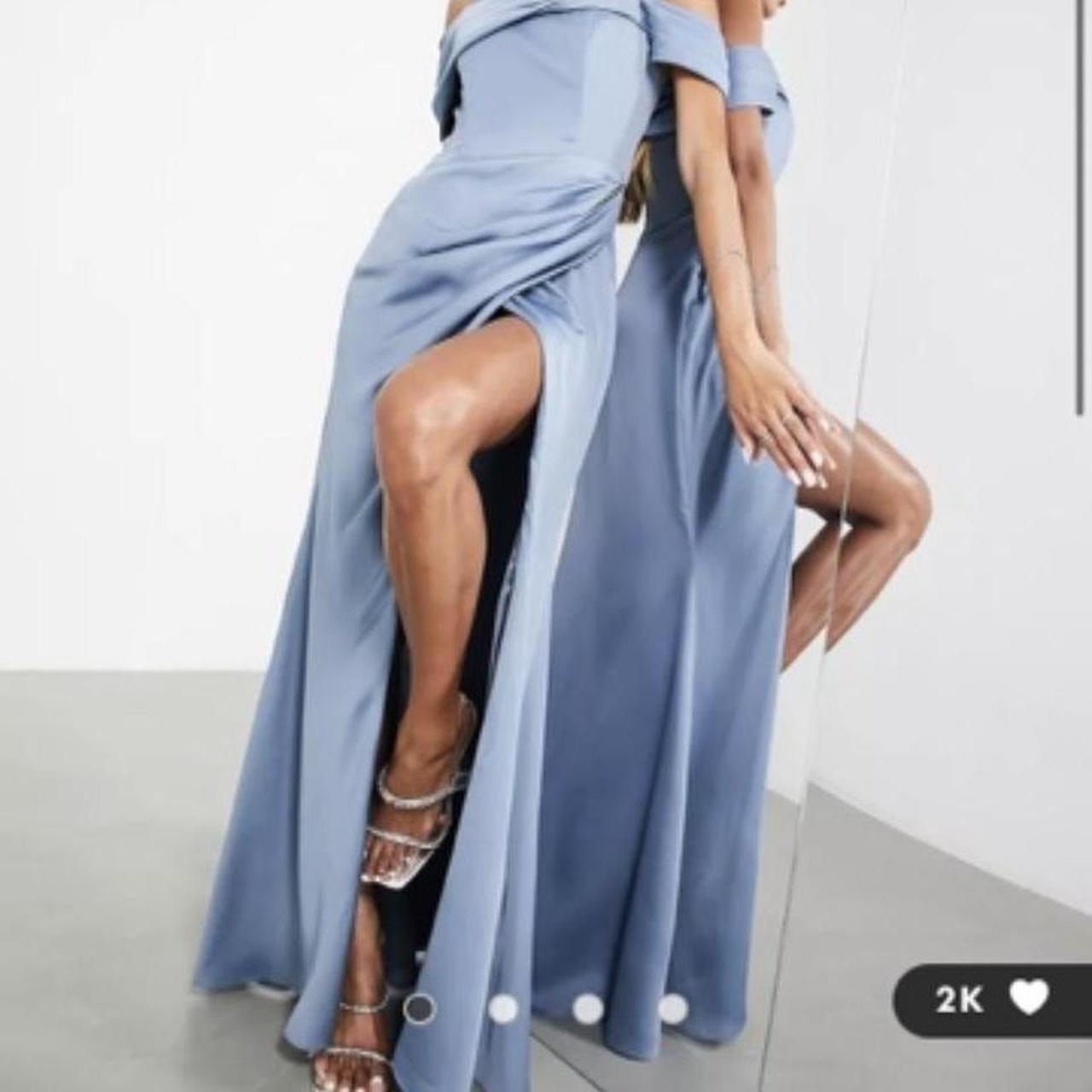Asos blue off the shoulder with slit prom /... - Depop