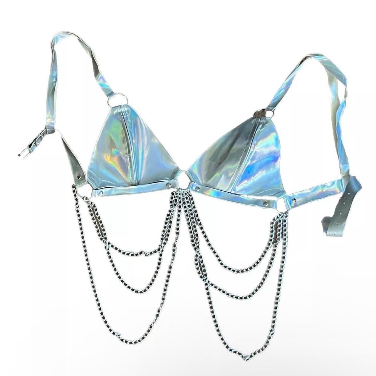 Holographic rave top Belt Buckle connection /... | Depop