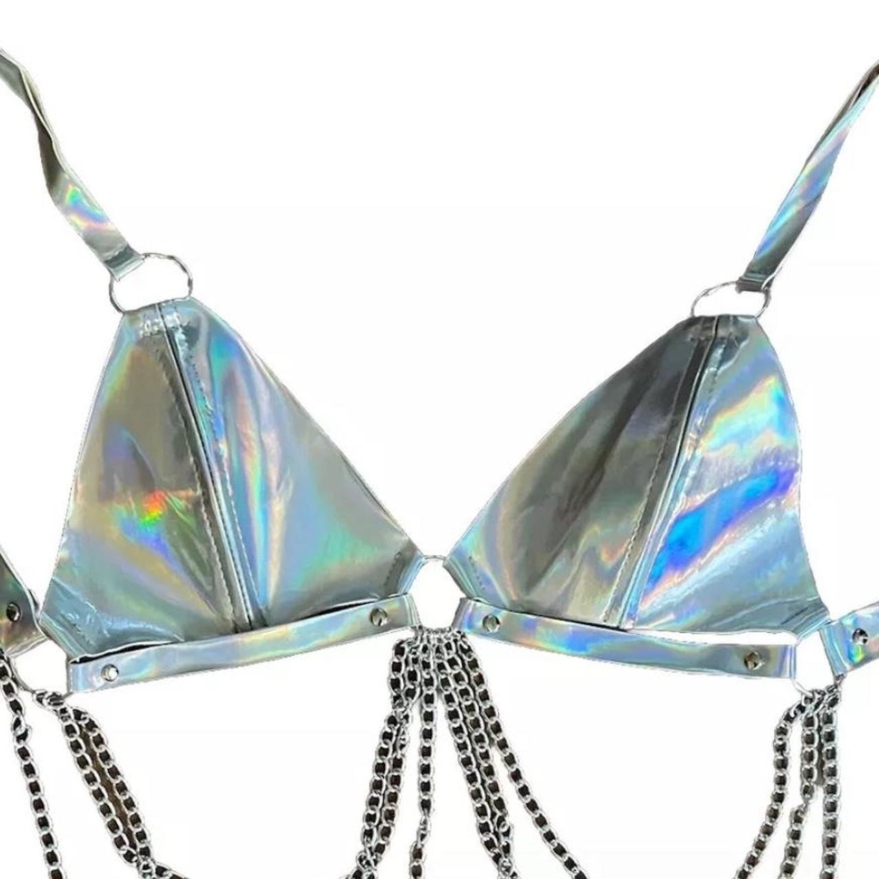 Holographic rave top Belt Buckle connection /... | Depop