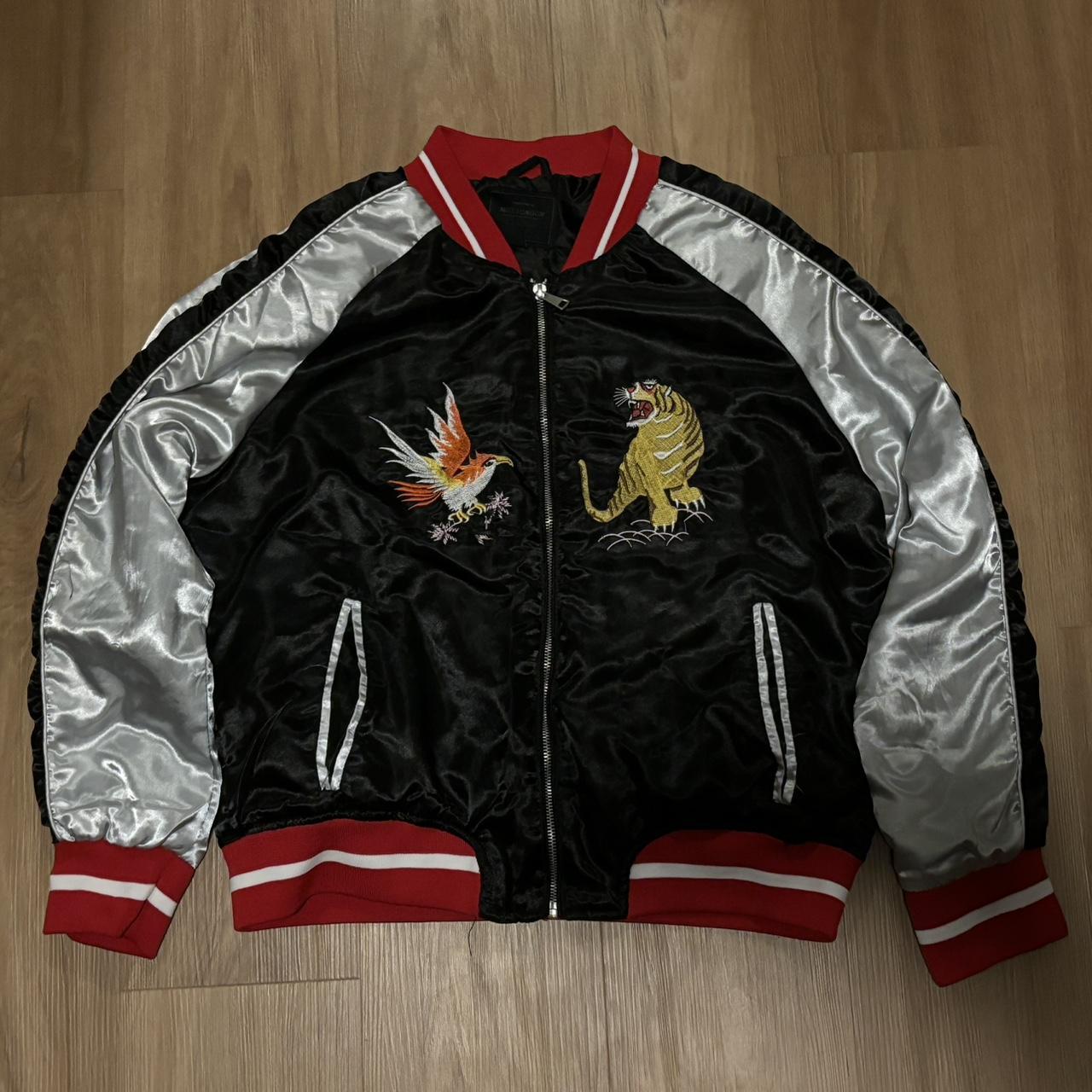 ‼️Vintage black and red Japanese Bomber Jacket with... - Depop