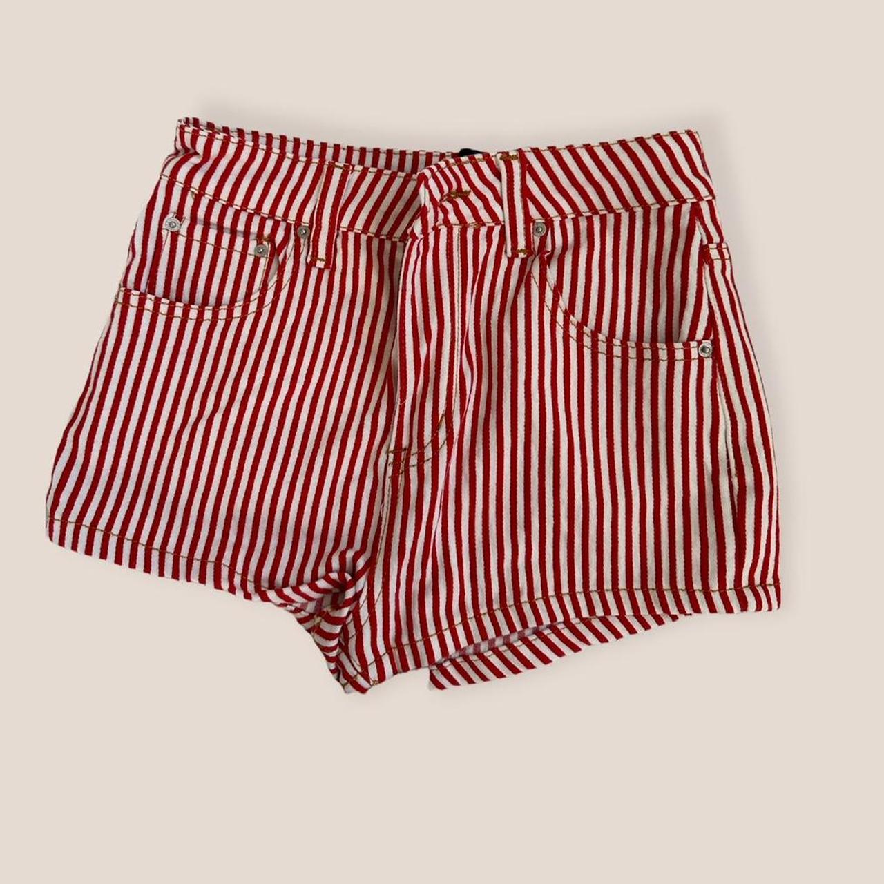 Forever 21 Red and White Striped Shorts Size:... - Depop