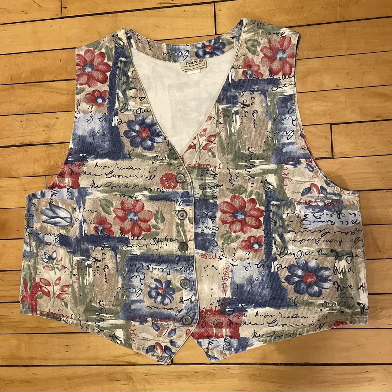Vintage 90s 1990s Denim Stampede Floral Vest Size... - Depop