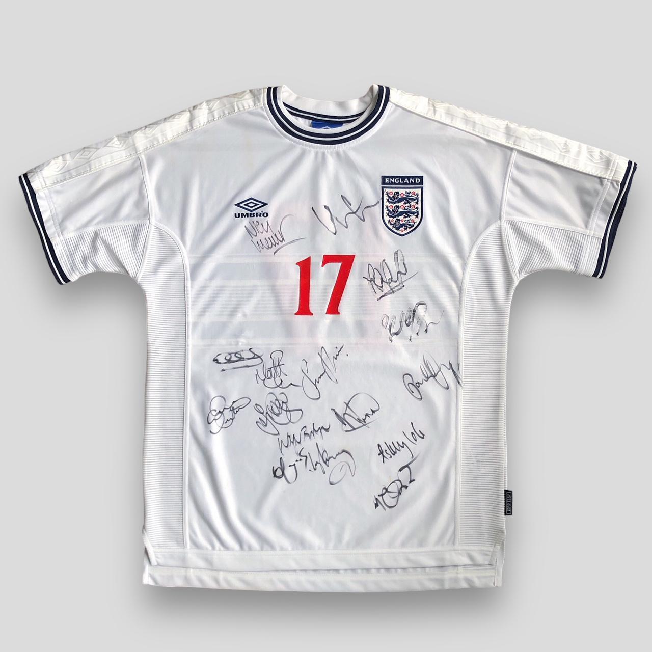 Vintage England signed home football shirt Umbro... - Depop