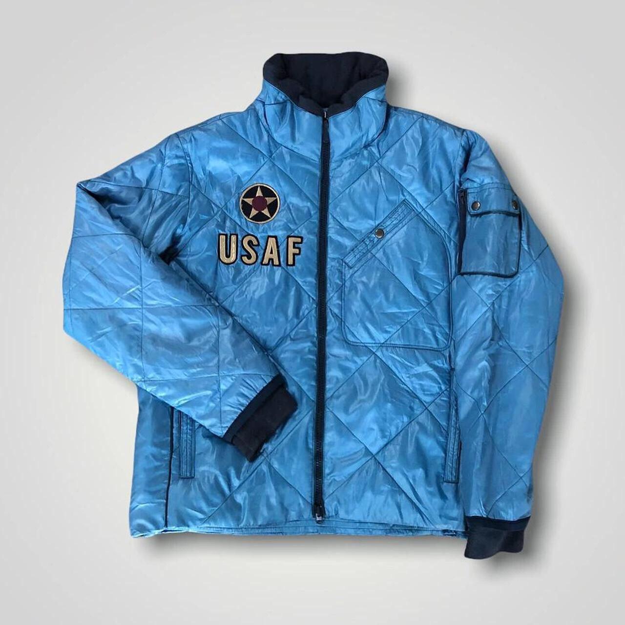 Vintage Avirex Blue puffer jacket US Armed Forces... - Depop