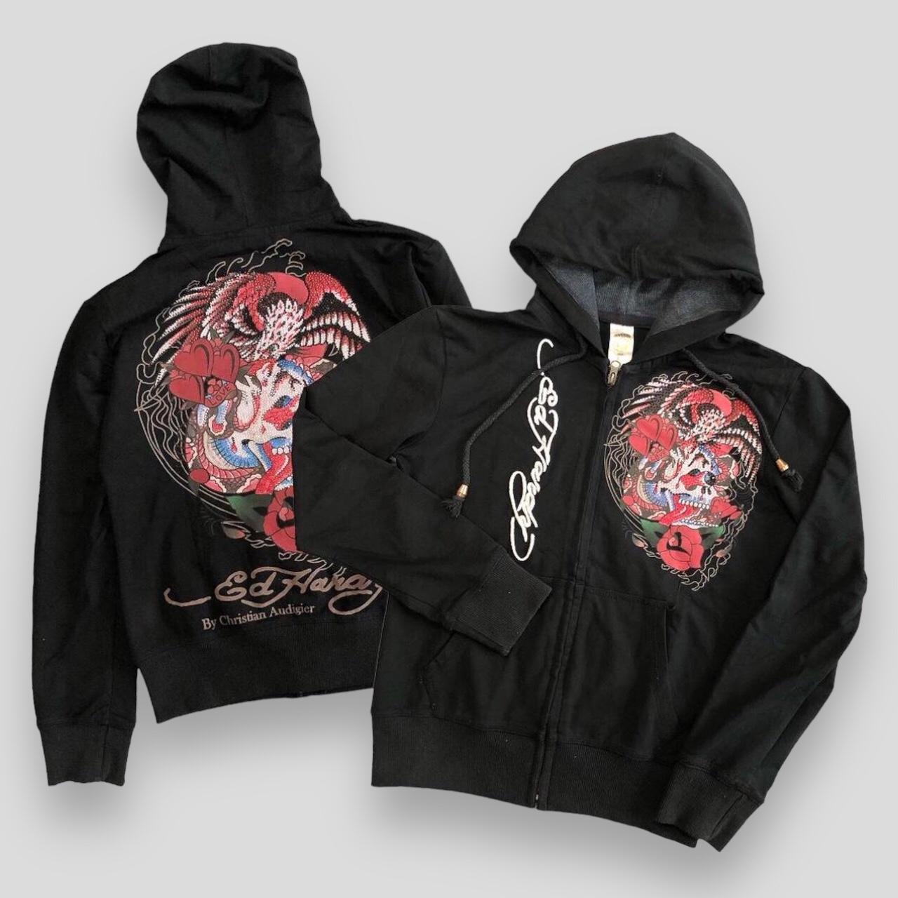 Vintage Ed Hardy hoodie in black. Women’s XXL up... - Depop