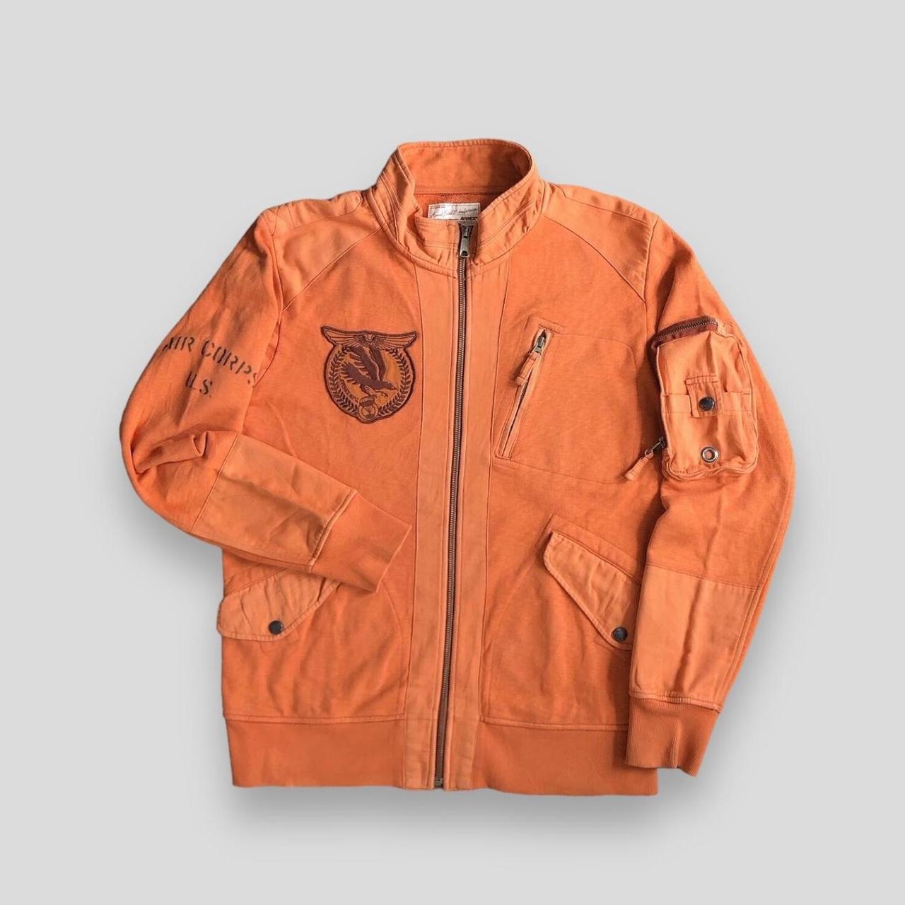 Vintage Avirex zip up jumper in orange. Avirex US... - Depop