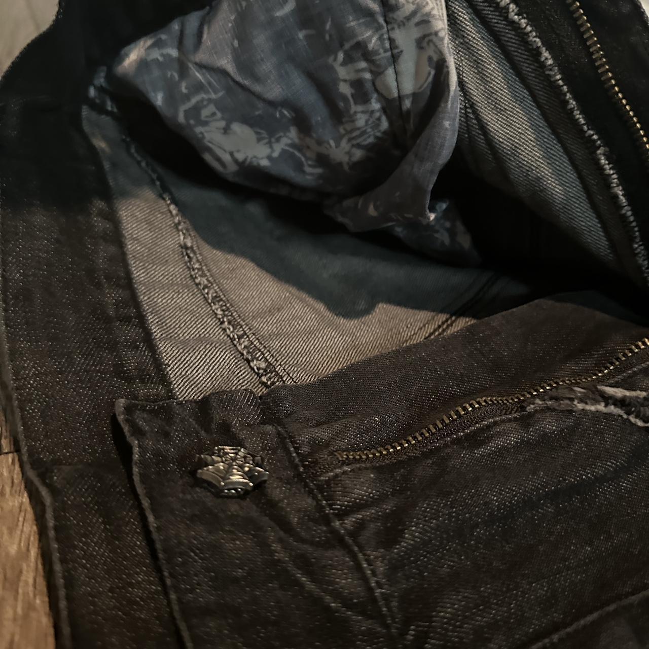 Distressed Spider-Web Denim. Baggy. Hemmed. Worn by... - Depop