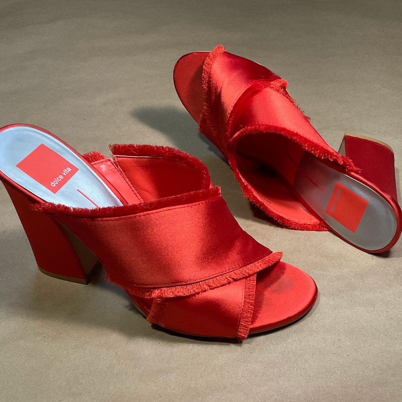 Dolce Vita Red Satin Heel Slides Gently worn Dolce... - Depop