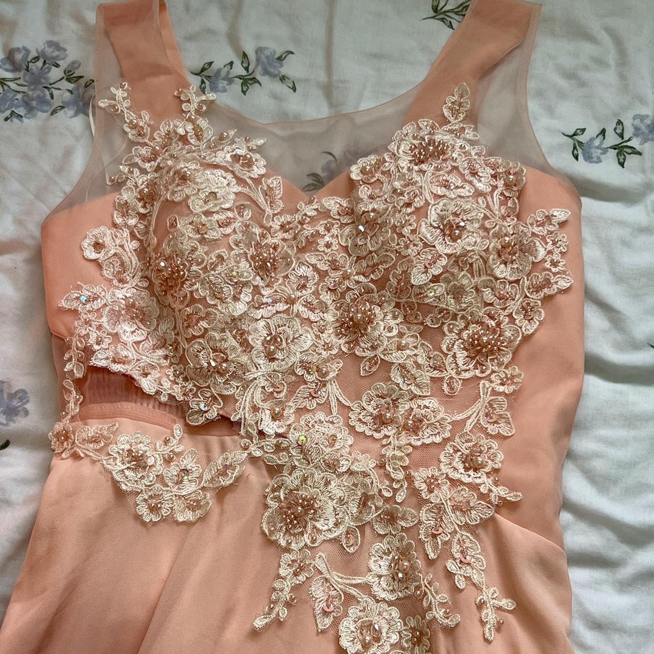 pink prom dress baby pink prom dress with beaded... - Depop