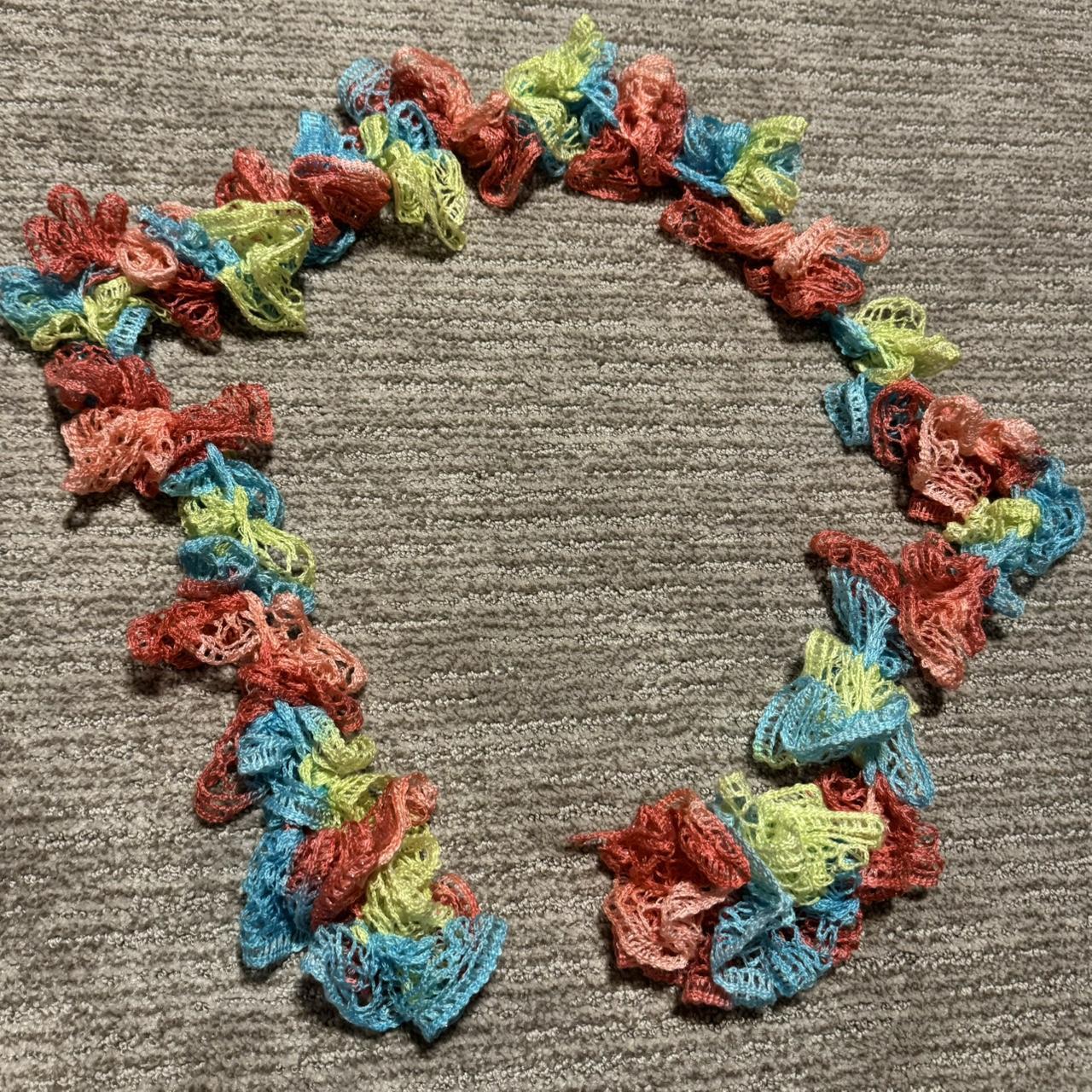 Multi-coloured crochet flower boa #festivalvibes - Depop